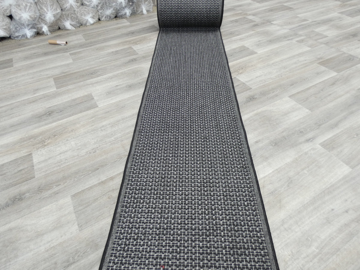 "Obsidian"Sisal Look Flatweave Rubber Back Runner 67cm Wide x Cut To O ...