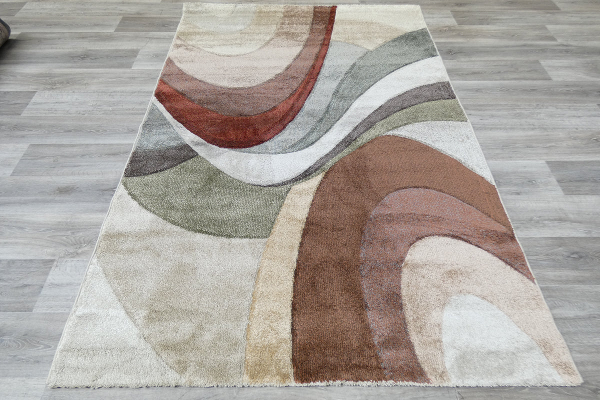 Kimya Collection Retro Wave Rug in Earthy Tones – Bold and Flowing Des ...