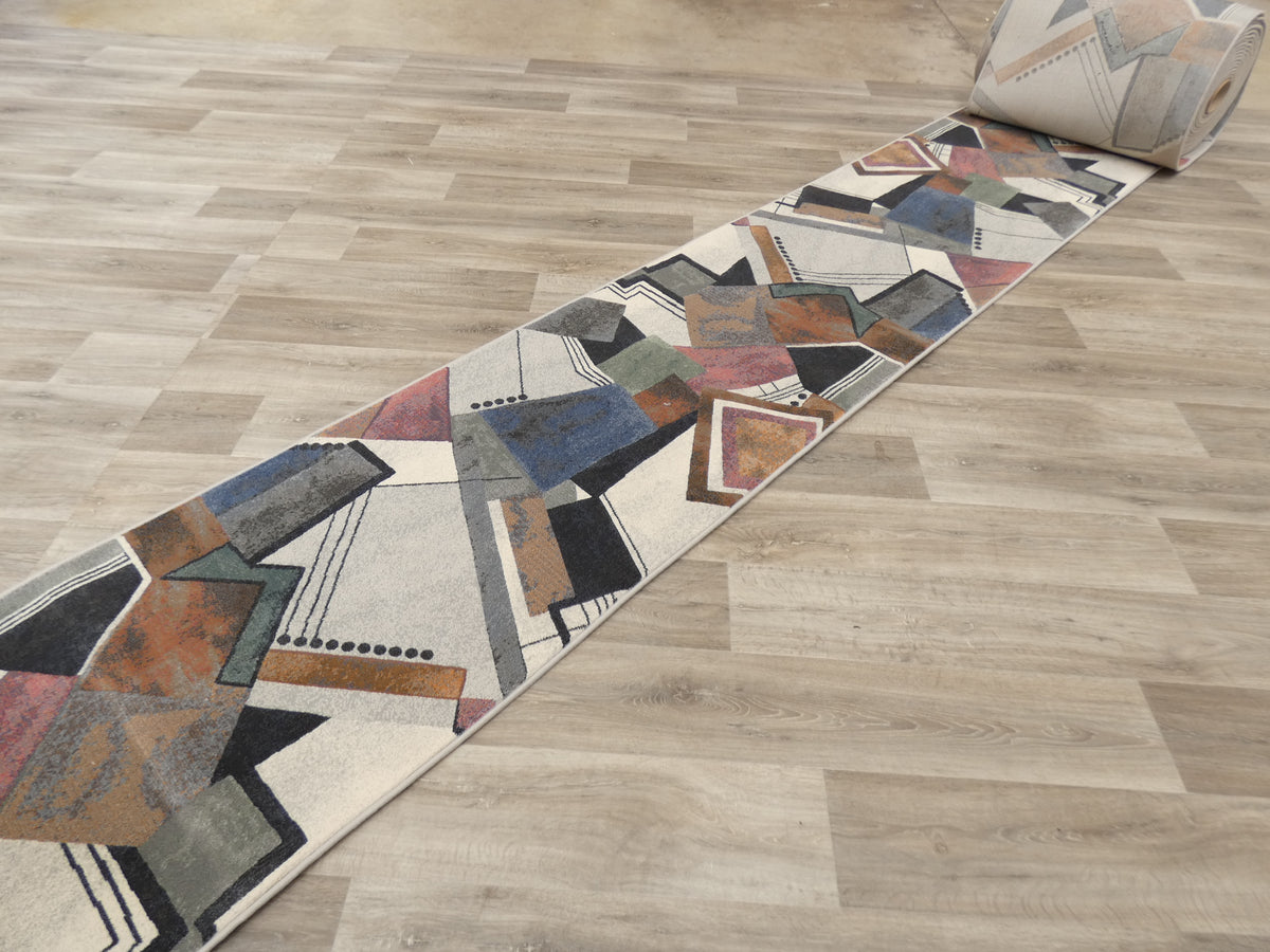 Geometric Design Argentum Hallway Runner Size: 80cm wide x Cut to orde ...