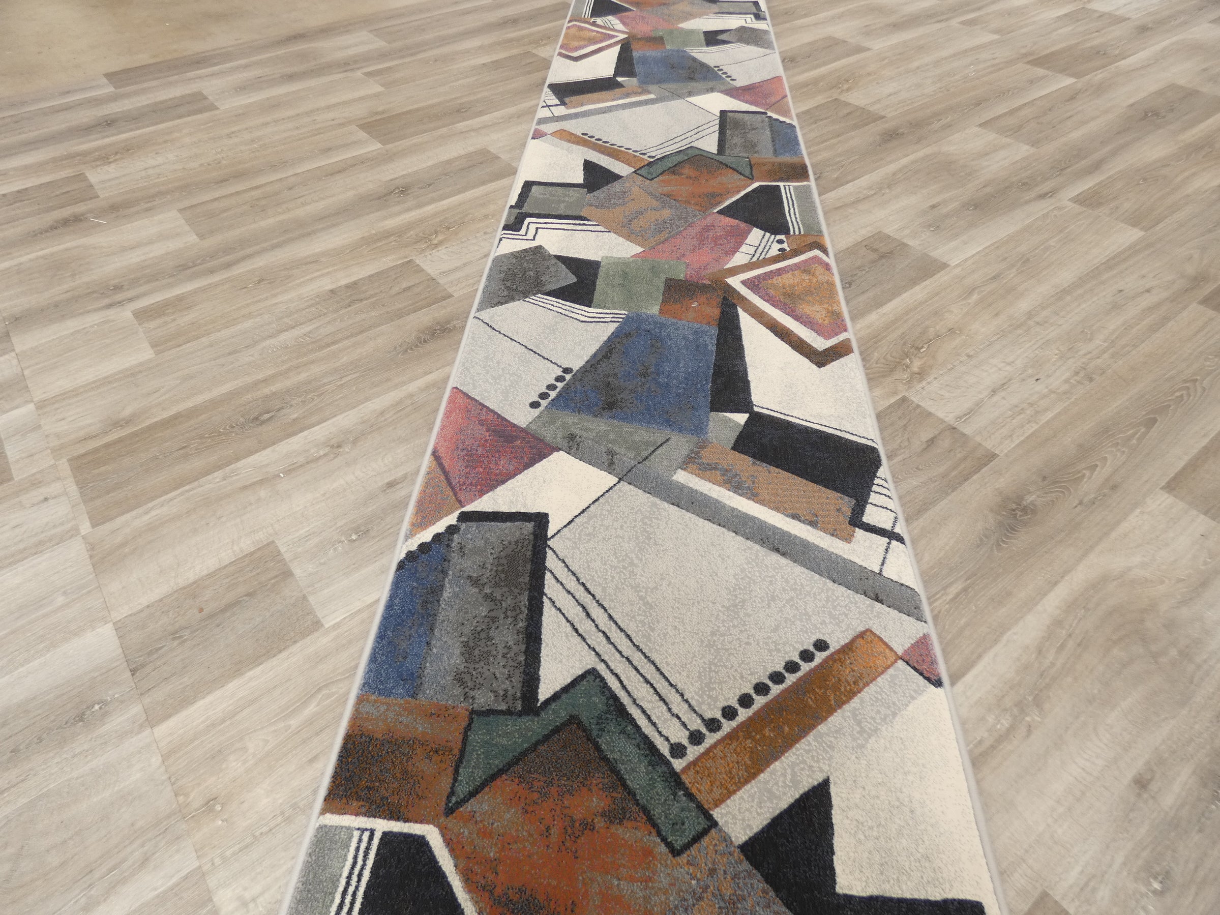 Geometric Design Argentum Hallway Runner Size: 80cm wide x Cut to orde ...