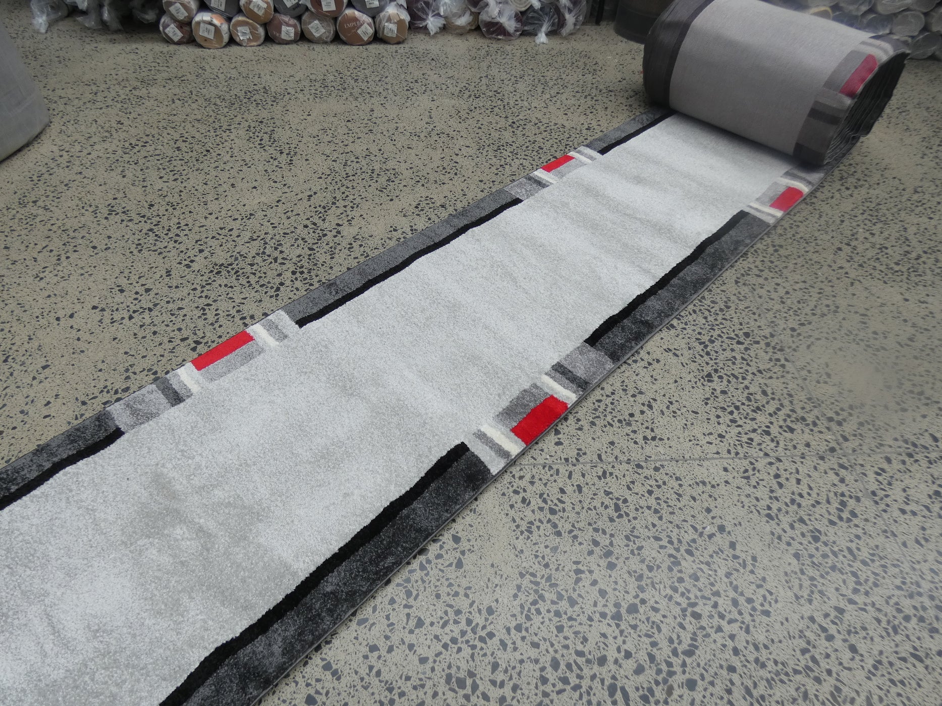Aroha Modern Border Design Turkish Hallway Runner in Grey & Red Colour ...